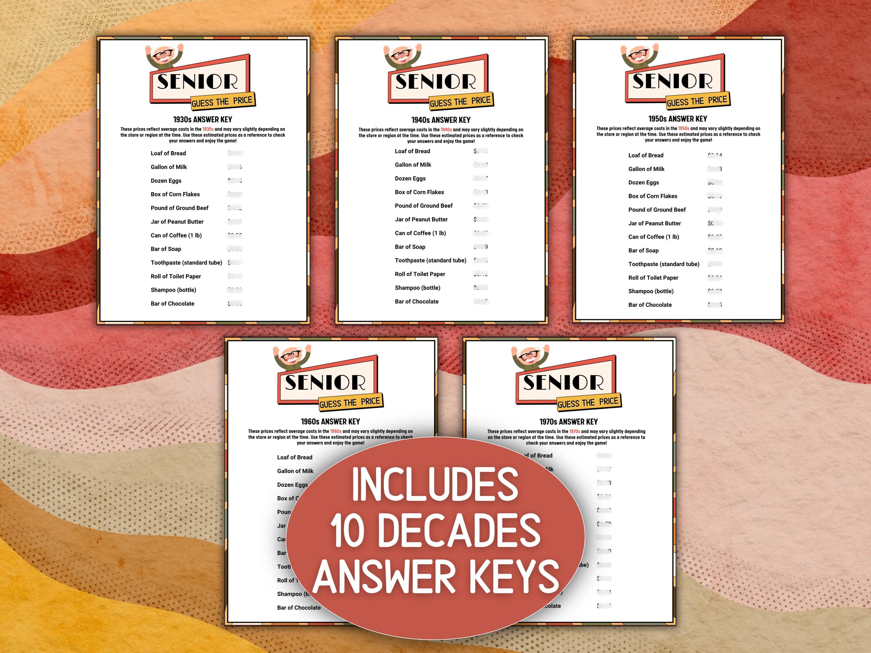 Games Seniors Guess the Price Decades Game, Games for Senior Citizens ...