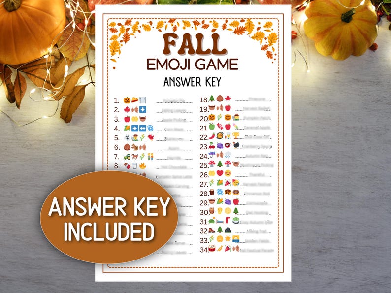 Fall Emoji Printable Game, Autumn Thanksgiving Guess the Emoji ...