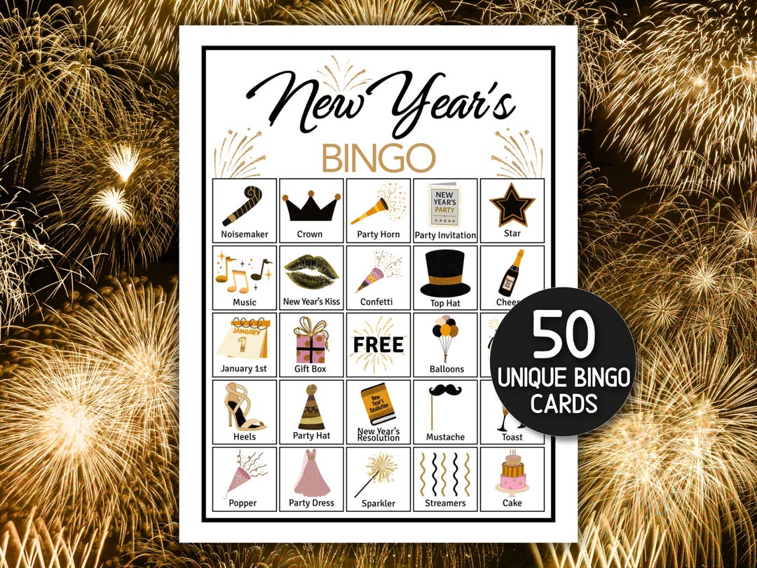 New Years Eve Party Bingo 50 Cards Download Nye Bingo Happy New Year ...