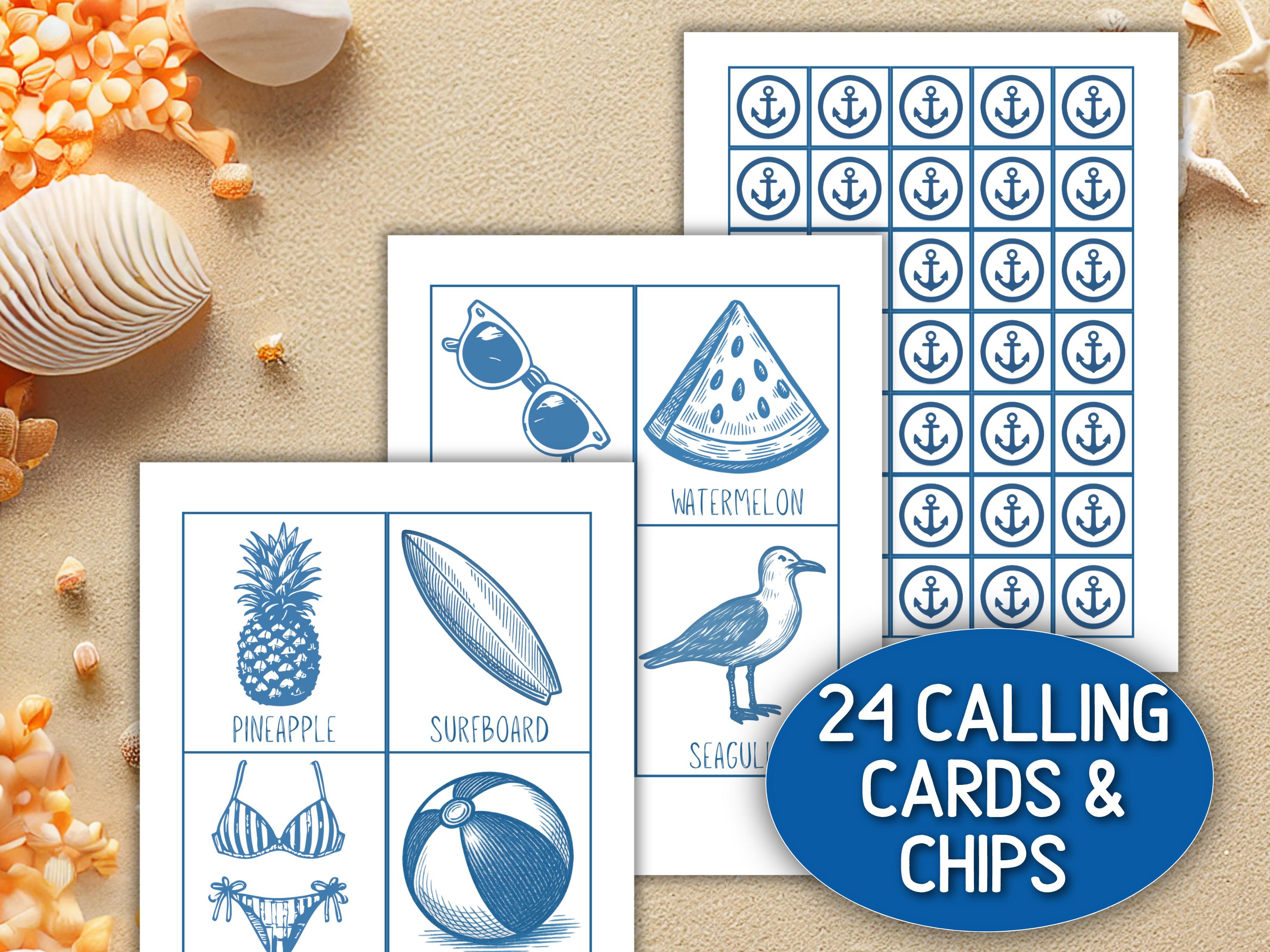 Beach Bingo Game Printable, Coastal Bingo Cards 100 Bingo Summer Party ...