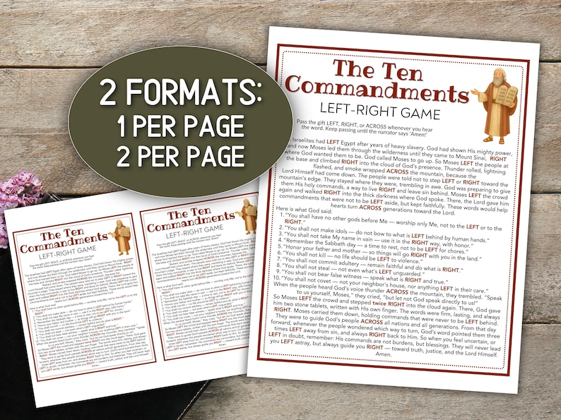 Ten Commandments Game, Left Right Game 10 Commandments Printable Church ...
