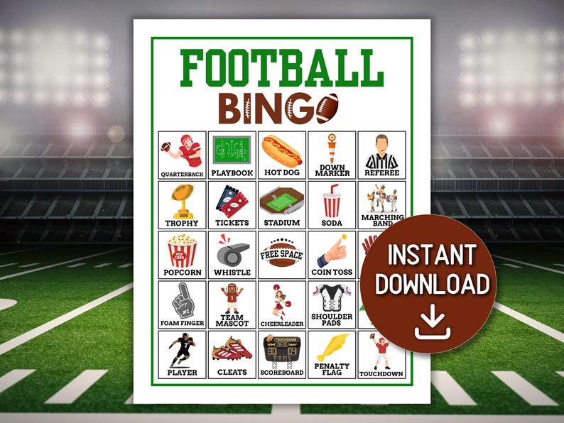 Football Bingo Game, 100 Cards Sports Bingo Printable Super Foot Ball ...