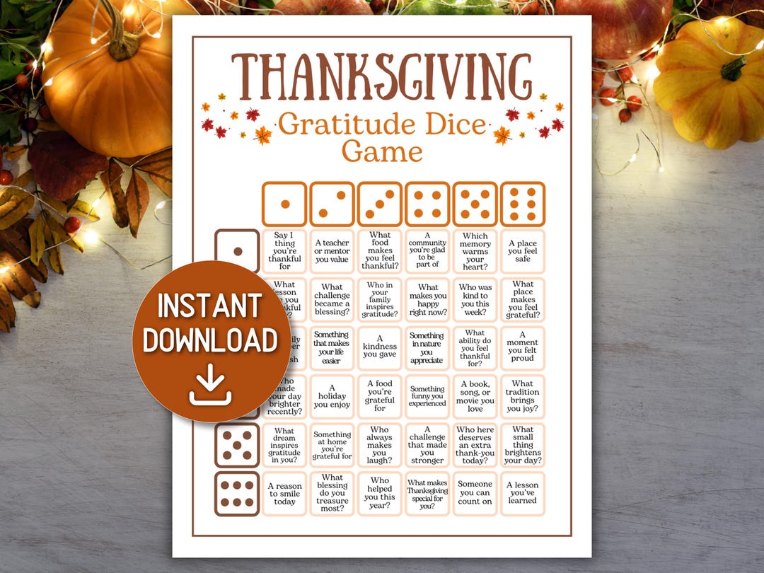 Thanksgiving Gratitude Dice, Friendsgiving Game Grateful Thankfulness ...
