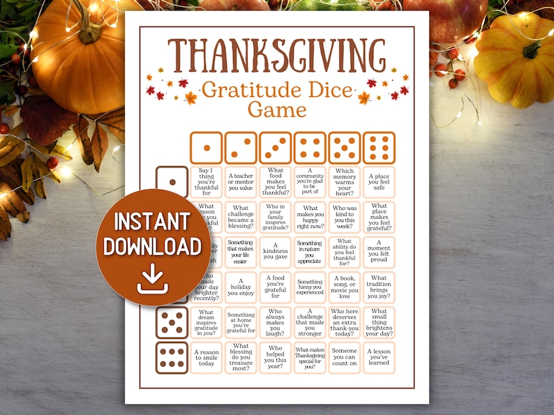 Thanksgiving Gratitude Dice, Friendsgiving Game Grateful Thankfulness ...