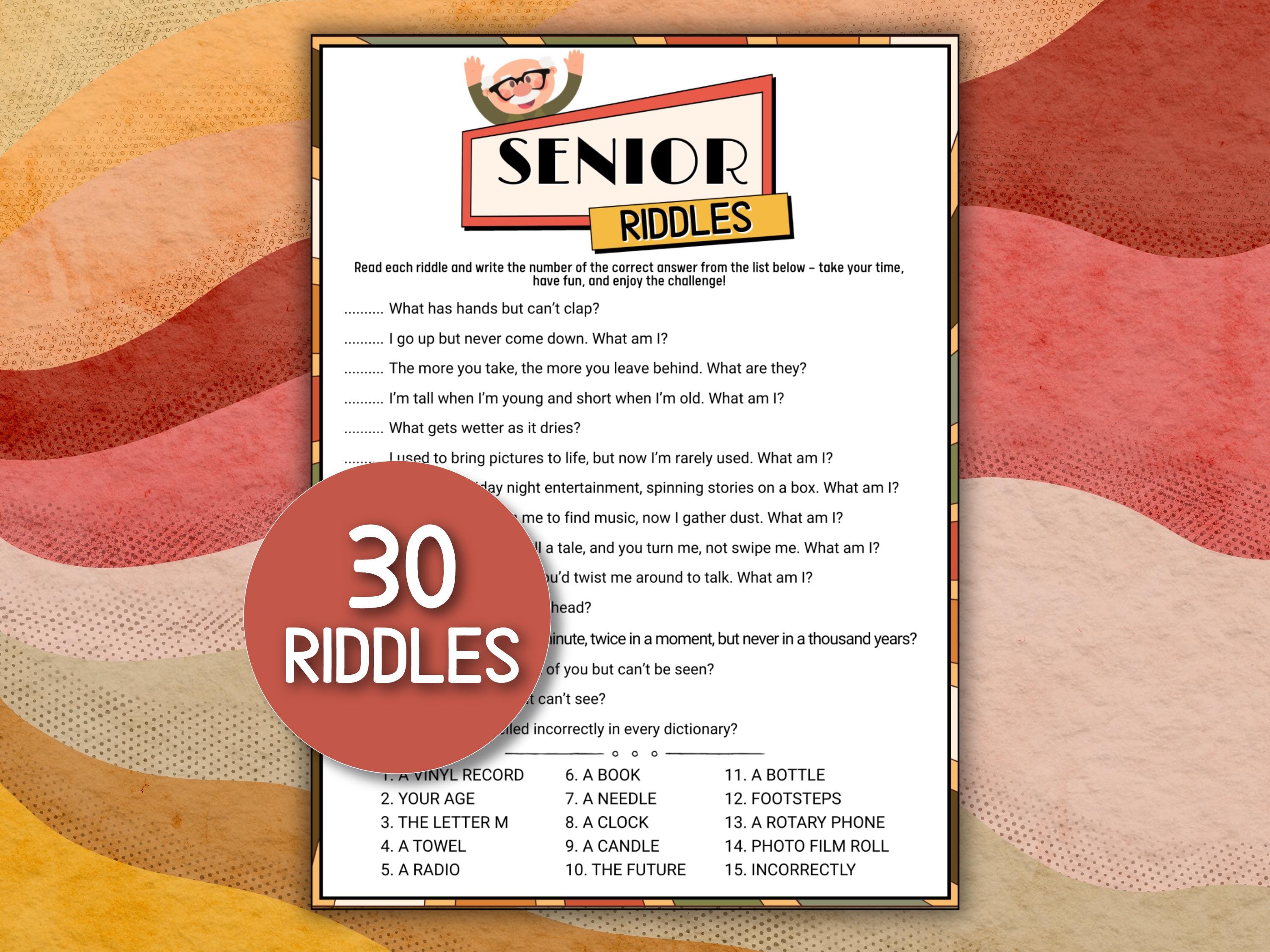 Games for Seniors Riddles Citizens Elderly Game Icebreaker Game Seniors ...