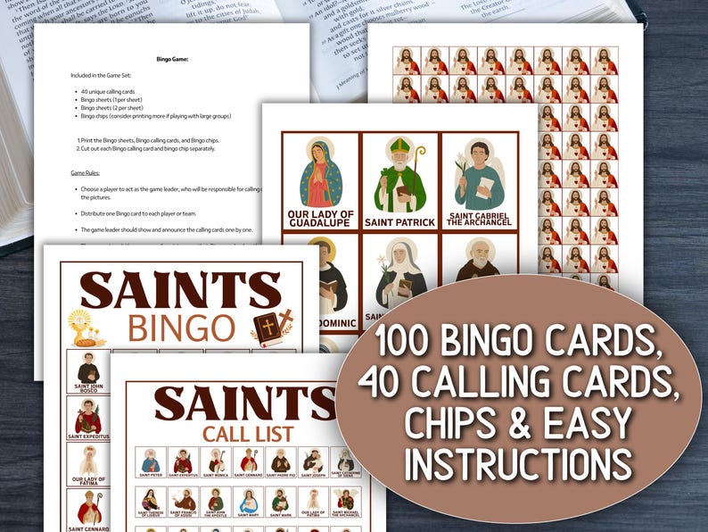 Catholic Saint Bingo 100 Unique Printable, All Saints Day Bingo Cards ...