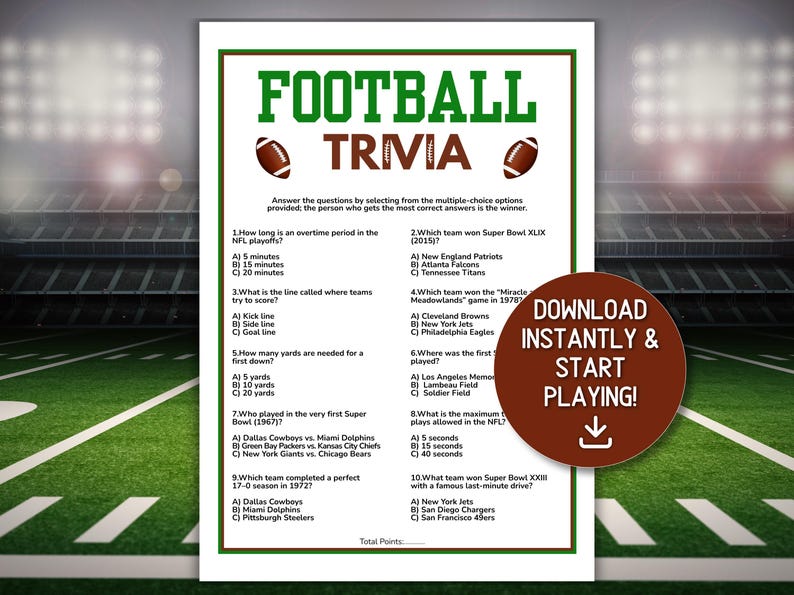 Football Trivia Questions and Answers, Gameday Printables Ice Breaker ...