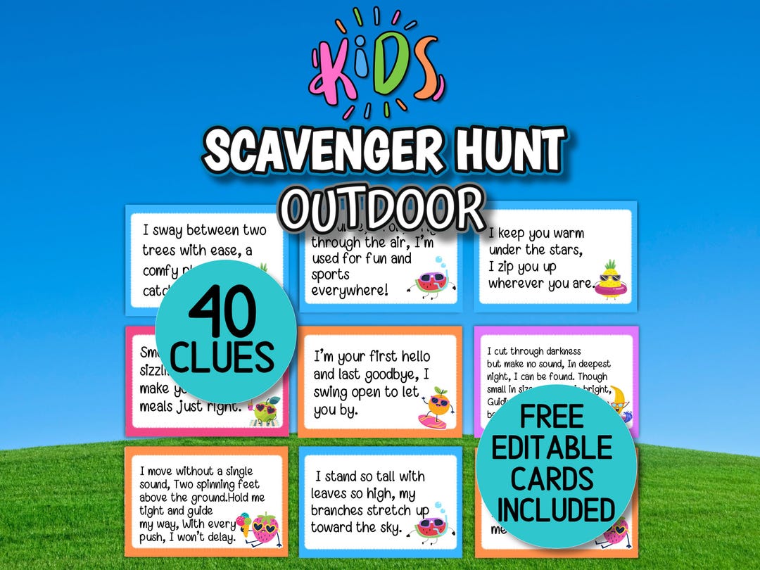 Outdoor Scavenger Hunt for Kids, Printable Treasure Hunt Clues Outside ...