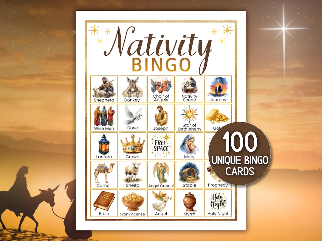 Nativity Bingo 100 Cards Printable Jesus Christmas Bingo Religious ...