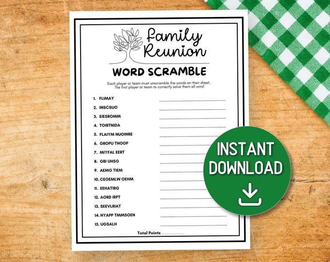Family Reunion WORD SCRAMBLE Game Printable, Unscramble Night Word ...