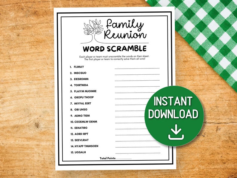 Family Reunion WORD SCRAMBLE Game Printable, Unscramble Night Gathering ...