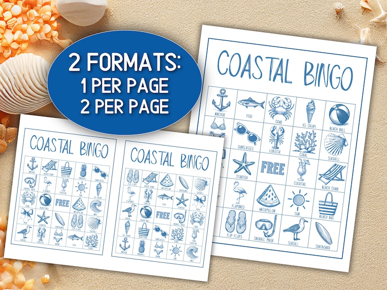 Beach Bingo Game Printable, Coastal Bingo Cards 100 Bingo Summer Party ...