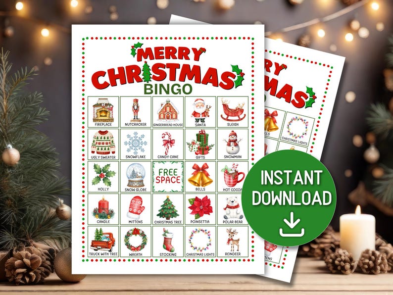 Merry Christmas Bingo for 50 Cards Pdf Instant Download Xmas Classroom ...