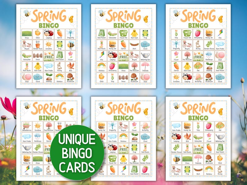 Spring Bingo Cards Game Printable, April Kids Springtime Theme Party ...