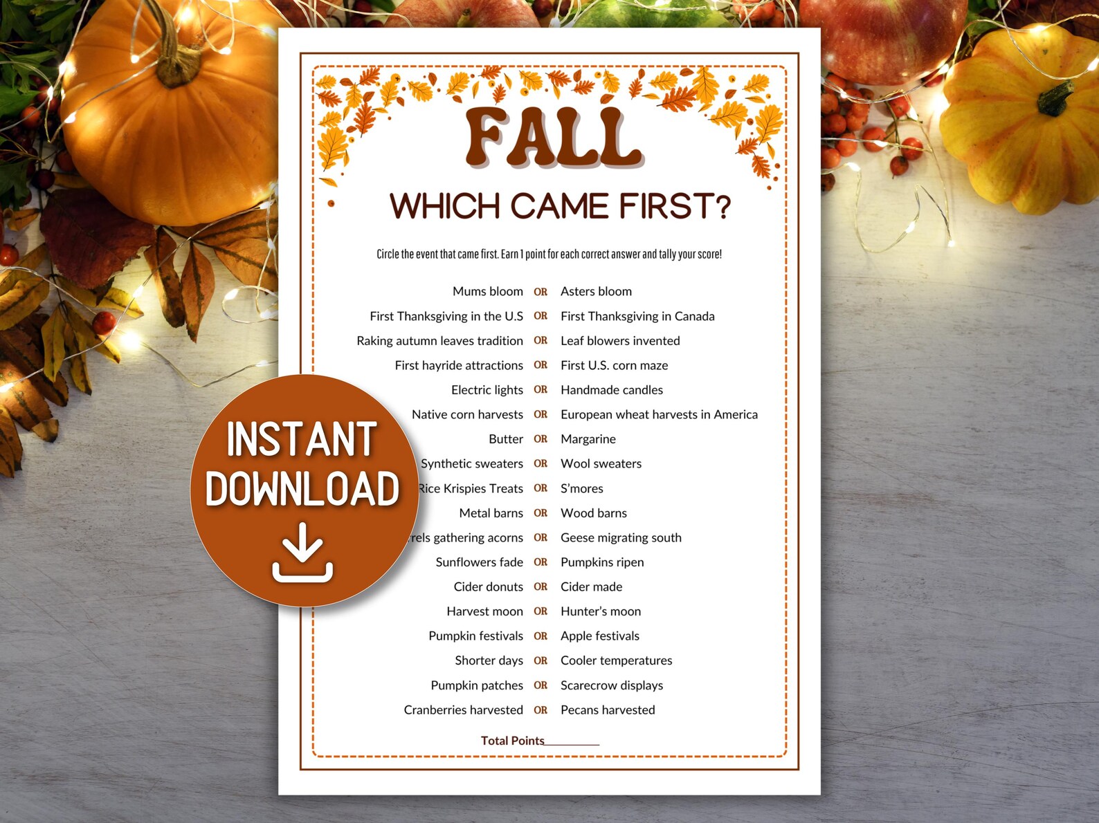 Fall Which Came First Printable, Autumn Trivia With Answers November ...