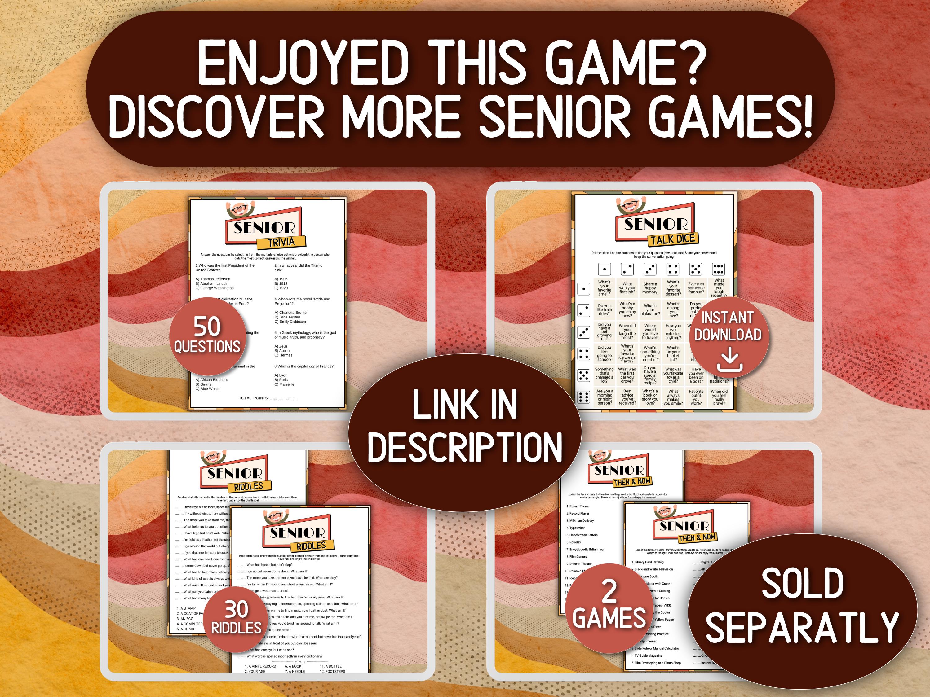 Games for Senior Citizens, Dice Seniors Party Games for Senior Groups ...