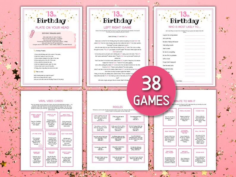 13th Birthday Party Games Bundle, Printable Teen Girl Trivia 13 Th ...