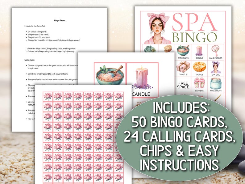 Spa Bingo Cards, 50 Printable Bingo Girls Game Sleepover Theme Party - Etsy