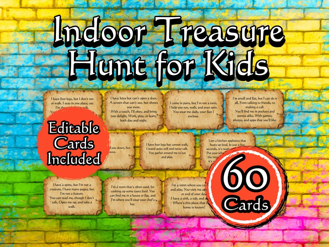 Indoor Scavenger Hunt Clues With Answers Treasure Cards Editable Kids ...