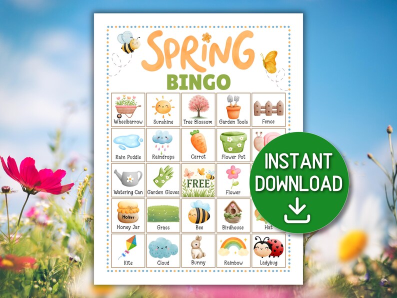 Spring Bingo Cards Game Printable, April Kids Springtime Theme Party ...