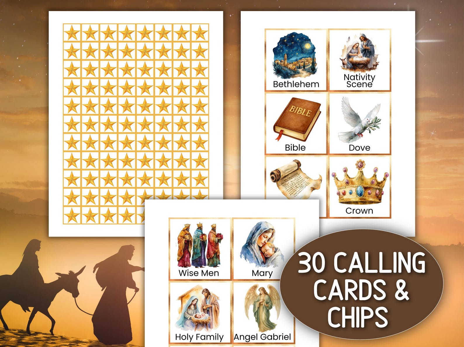 Nativity Bingo Game Printable, 50 Bingo Christmas Cards Christmas Bingo ...