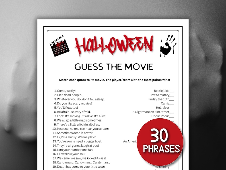 Halloween Guess the Movie Trivia Game, Horror Movie Quiz Scary Movie ...