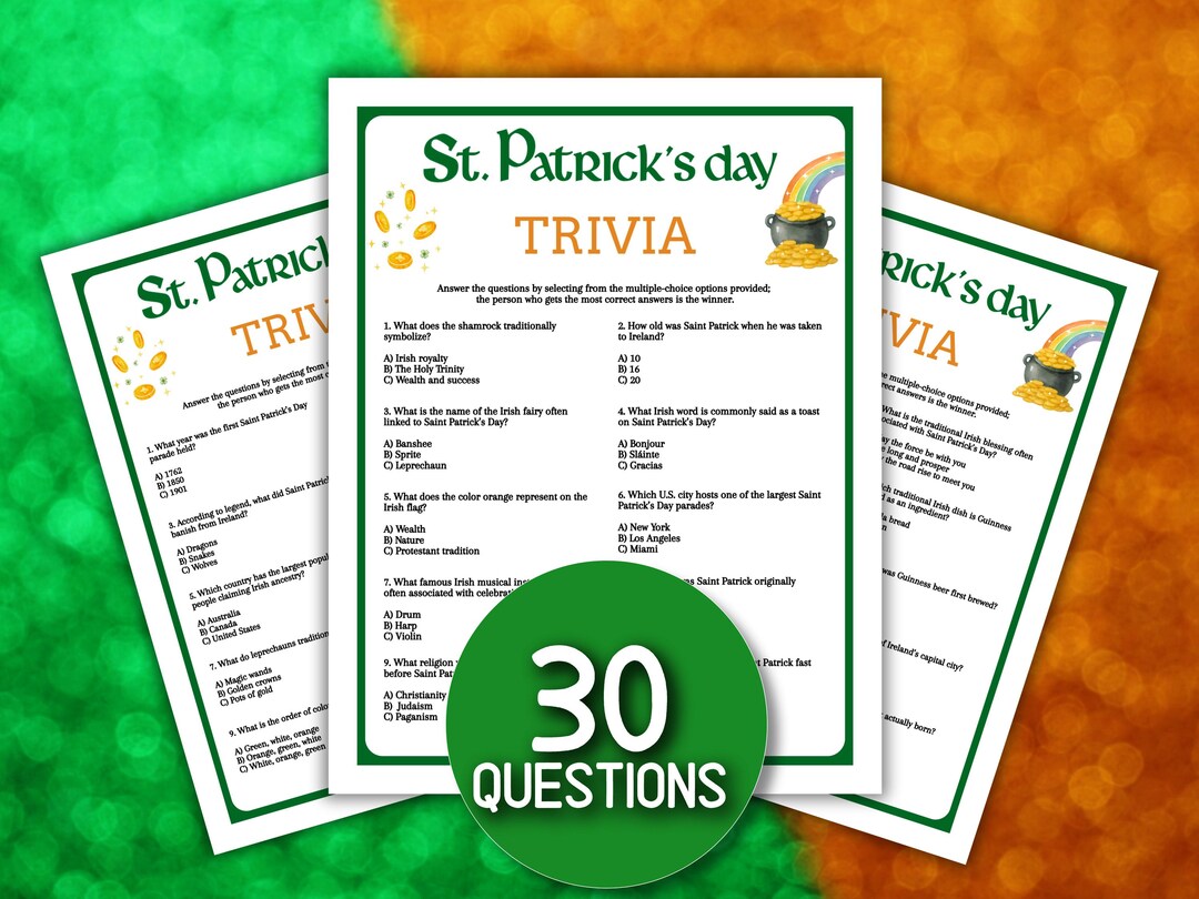 St Patricks Day Trivia Game Printable, Irish Party Game, 30 Questions ...