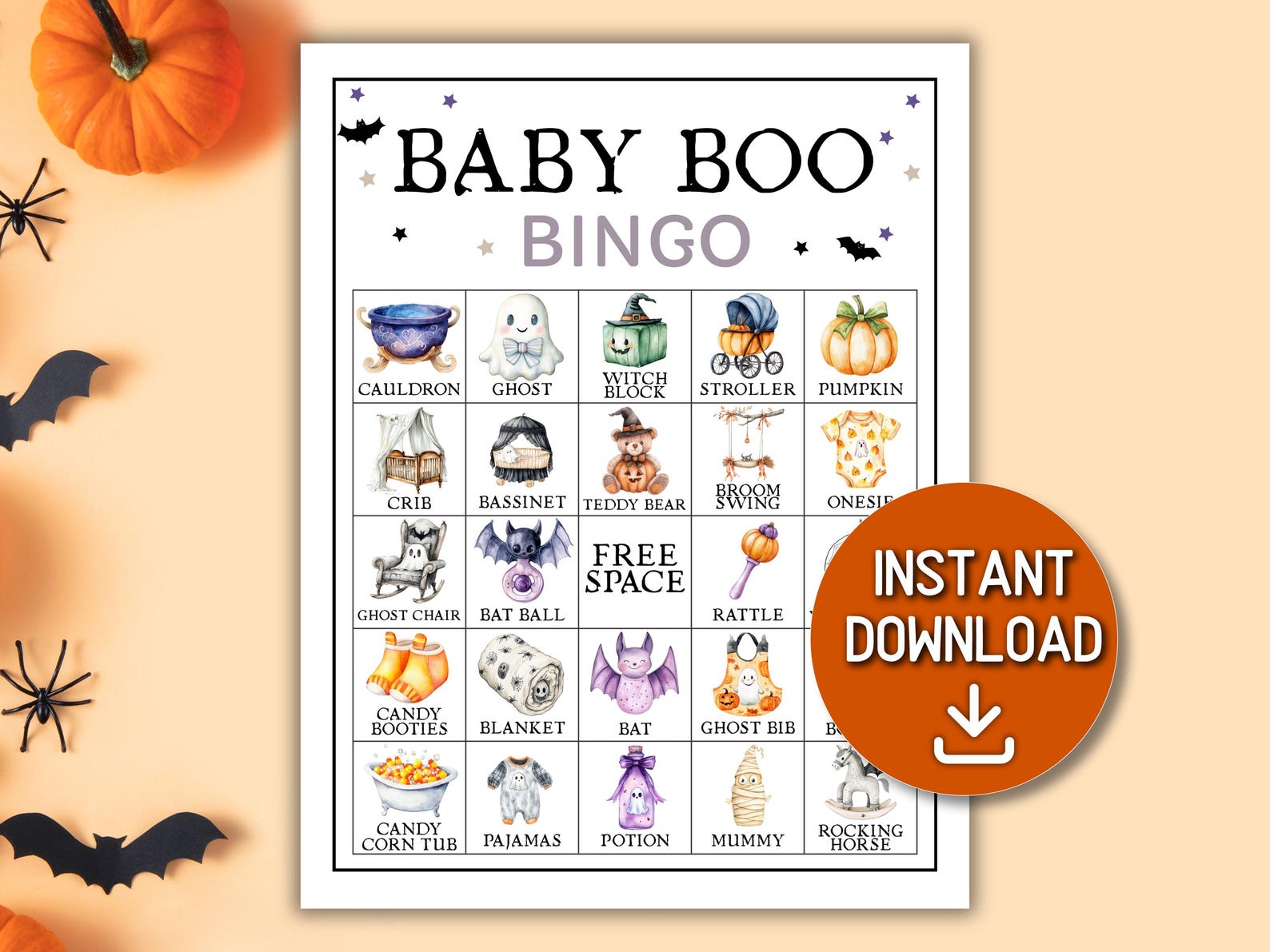 Baby Boo Bingo Halloween Baby Shower Game Little Pumpkin Bingo ...