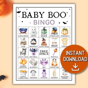 Baby Boo Bingo Halloween Baby Shower Game Little Pumpkin Printable ...