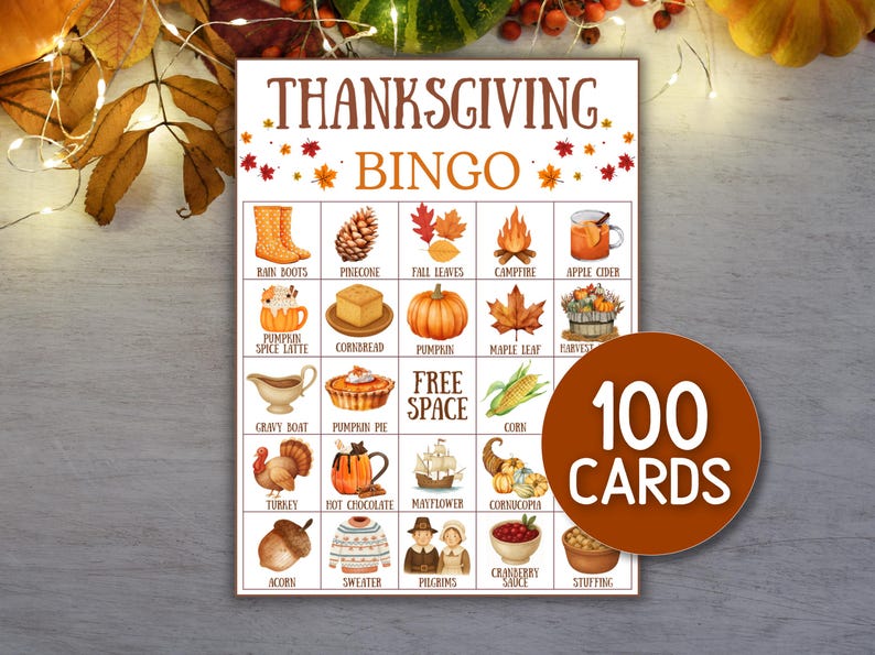 Thanksgiving Bingo 100 Cards Printable, Turkey Bingo Thanksgiving Game ...