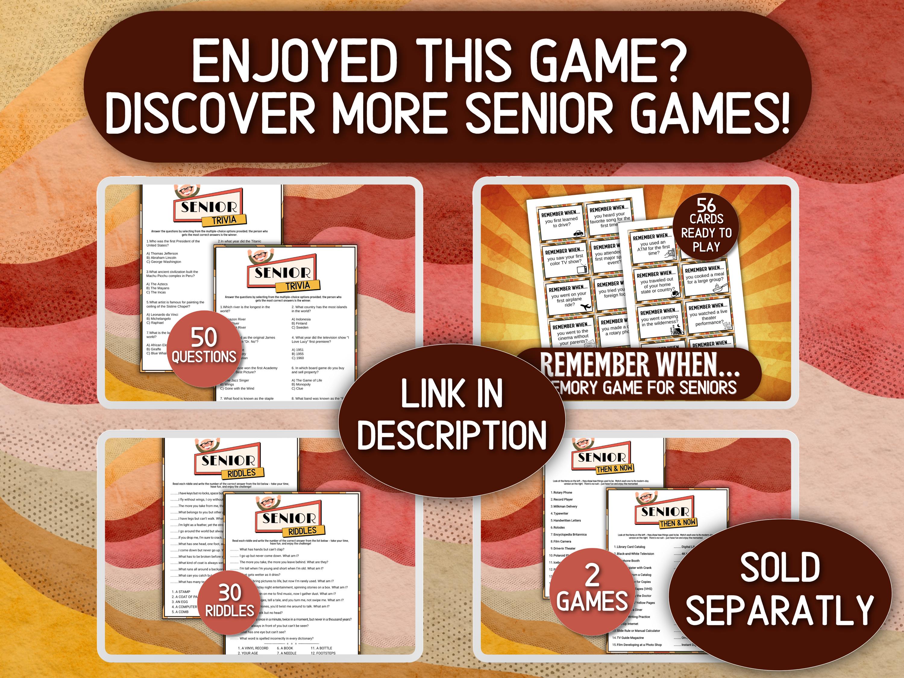 Which Came First Seniors, Games for Senior Citizens Games for Elderly ...
