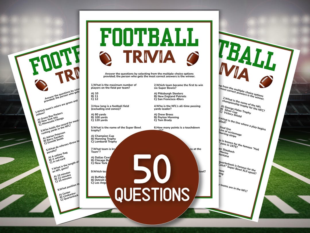 Football Trivia Questions and Answers, Gameday Printables Ice Breaker ...