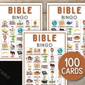 100 Bible Bingo Cards Printable, Bible Activity for Kids Sunday School ...