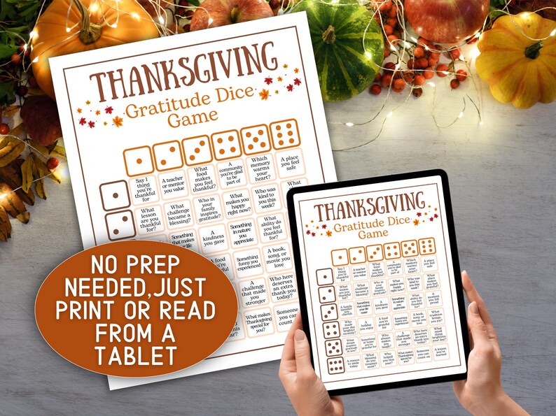 Thanksgiving Gratitude Dice, Friendsgiving Game Grateful Thankfulness ...