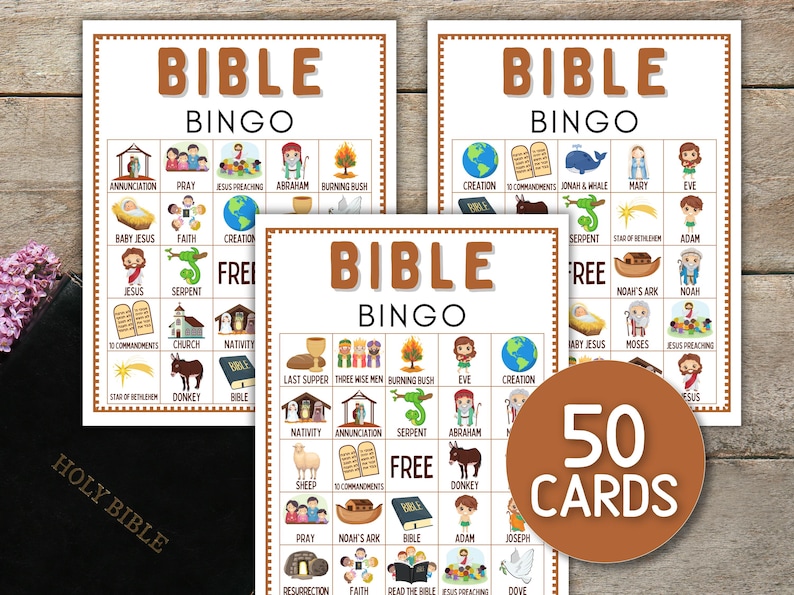 Bible Bingo Game, 50 Printable Cards, Sunday School Activity (PDF) - Etsy