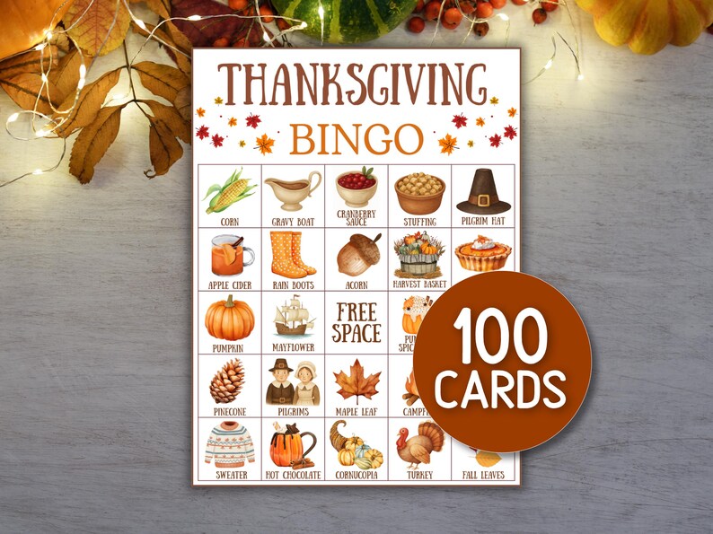 Thanksgiving Bingo 100 Cards Printable, Turkey Bingo Thanksgiving Game ...