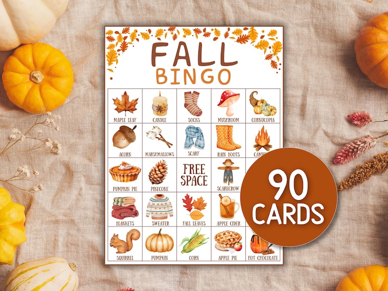 Fall Bingo Cards Printable, Bingo Cards Autumn Bingo Kids & Adults Fall ...
