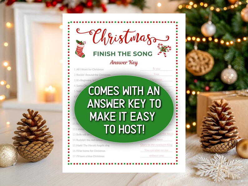 Finish the Song Christmas Game, Xmas Songs Trivia Quiz Printable Lyrics ...