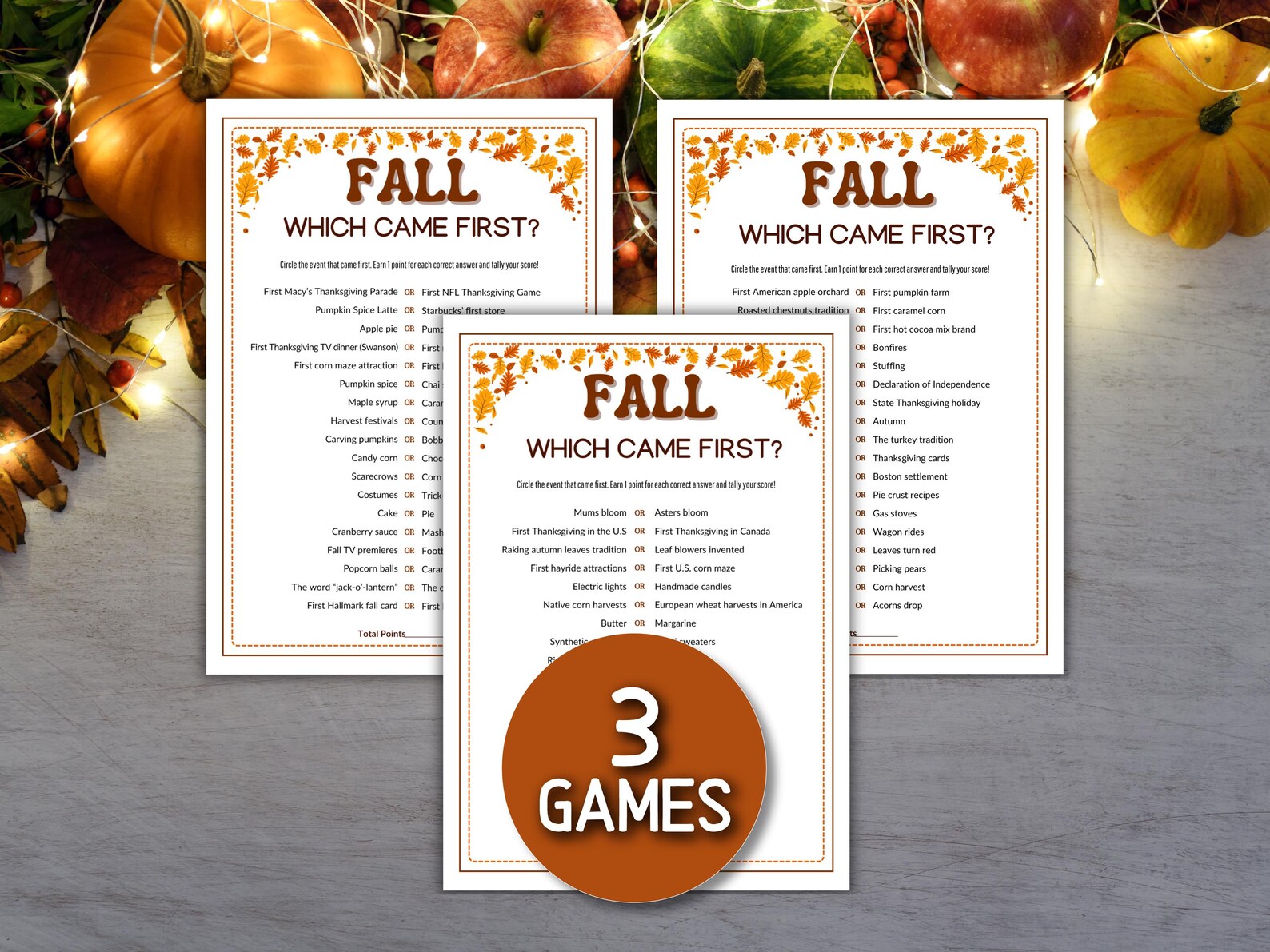 Fall Which Came First Printable, Autumn Trivia With Answers November ...