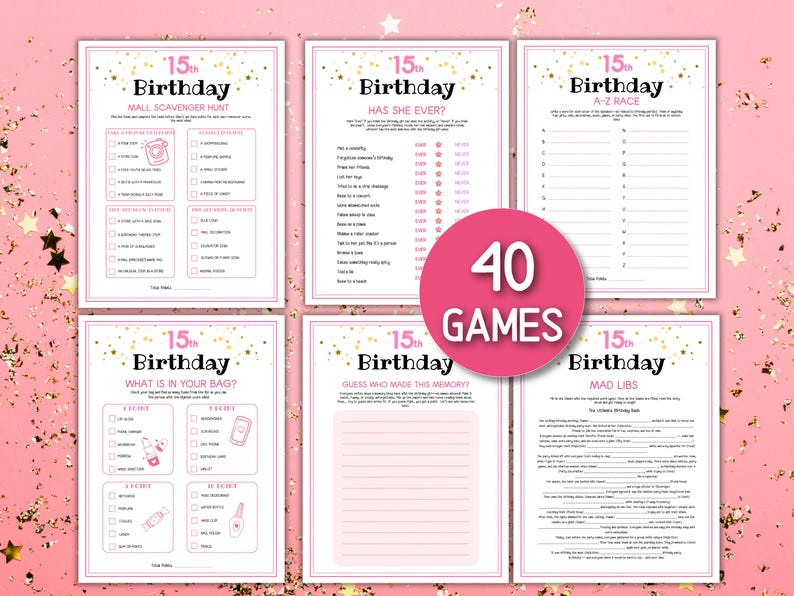 15th Birthday Party Games Printable, Mega Bundle 15 Year Old Teen Girl ...