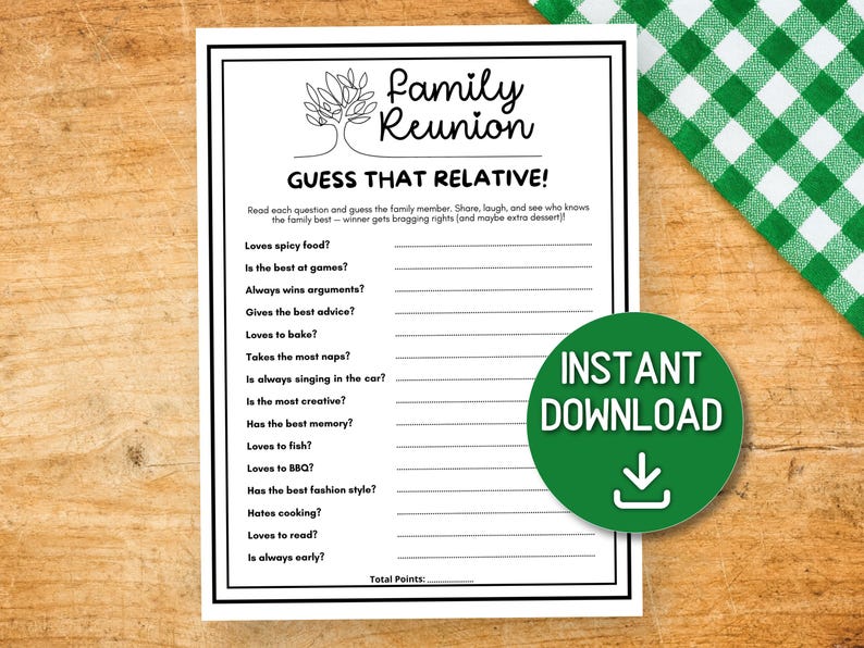 Family Reunion Guess That Relative Printable Games for Family Reunion ...