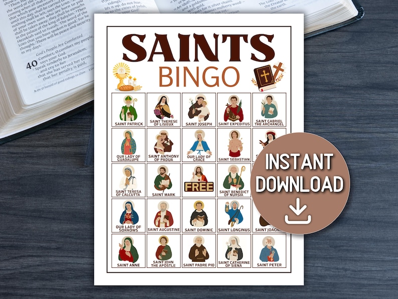 Catholic Saint Bingo 100 Unique Printable, All Saints Day Bingo Cards ...