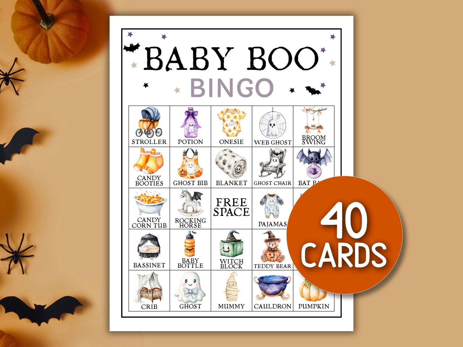 Baby Boo Bingo Halloween Baby Shower Game Little Pumpkin Bingo ...