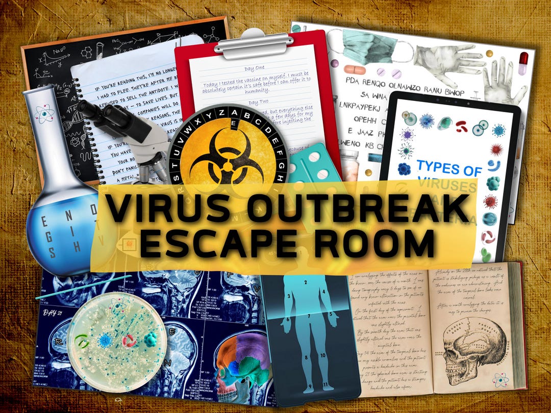 Printable Escape Room Kit Adult, Teen Party Virus Escape Game Secret ...