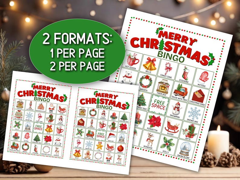 Merry Christmas Bingo for 50 Cards Pdf Instant Download Xmas Classroom ...