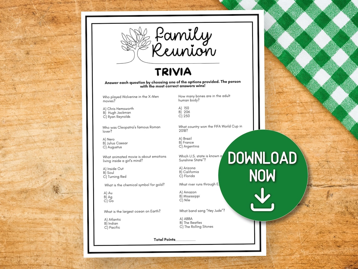 Family Reunion Trivia Questions Multiple Choice Easy Trivia Download ...