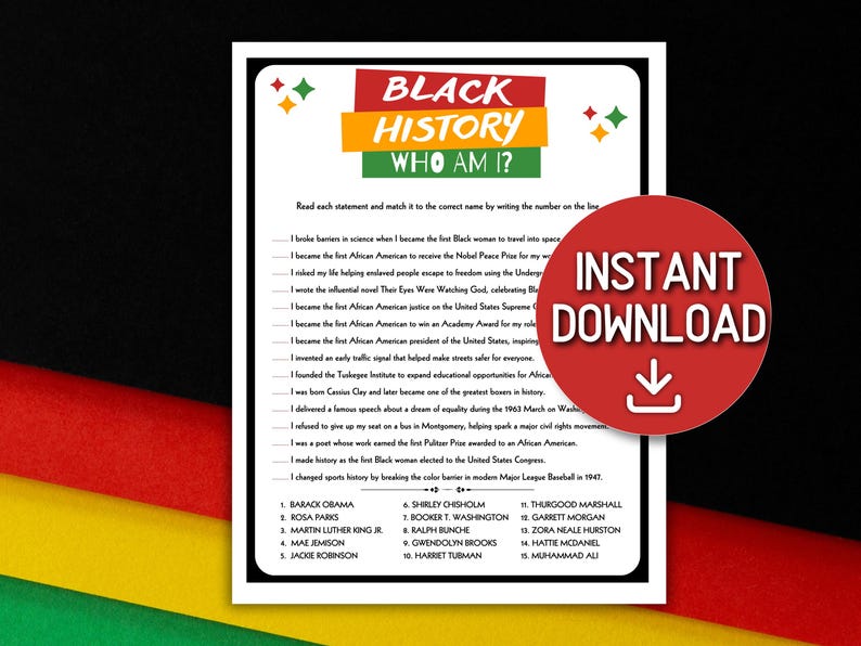 Black History Who Am I Printable, Teens and Adults Trivia Guess Who ...
