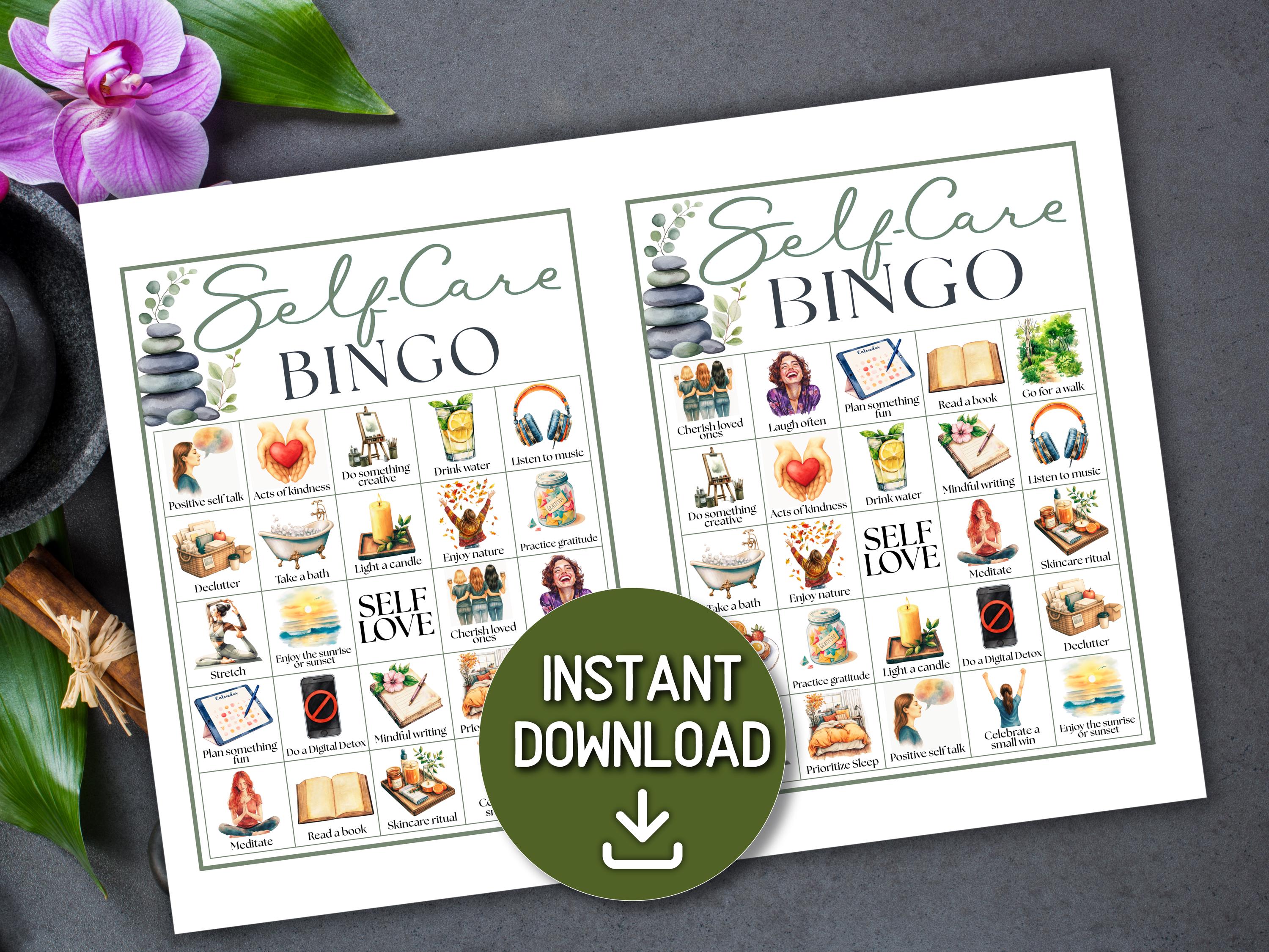 Self-care Bingo Game, Wellness Activity, 60 Bingo Cards Mental Health ...