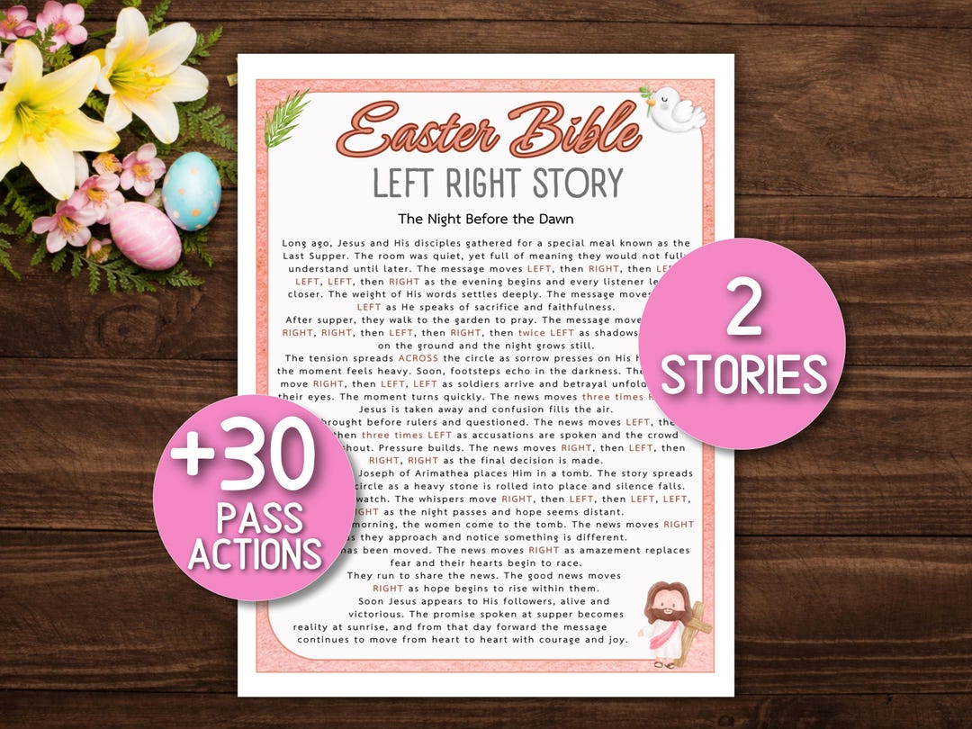 Easter Bible Left Right Story Game, Pass the Gift Exchange Church ...