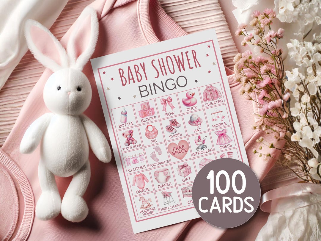 Baby Shower Girl Bingo Printable, Instant Download 100 Baby Bingo Cards ...